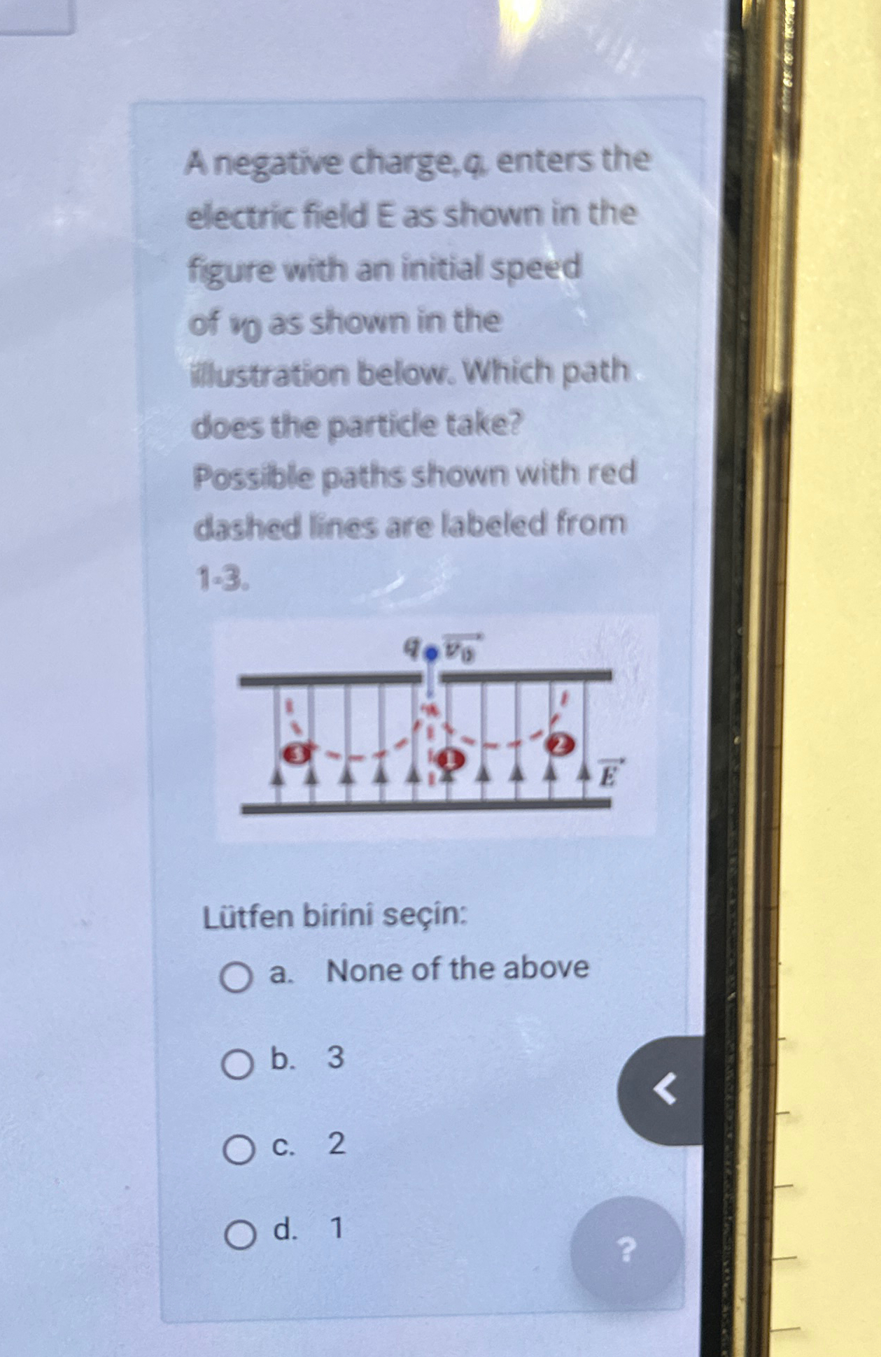 Solved A negative charge, q, ﻿enters the electric field E | Chegg.com