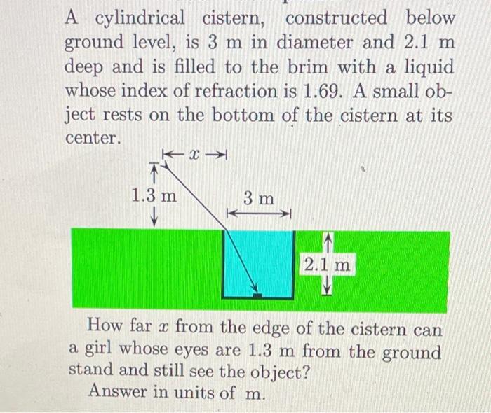 Solved A cylindrical cistern, constructed below ground | Chegg.com