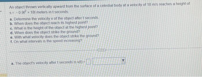 Solved An object thrown vertically upward from the surface | Chegg.com