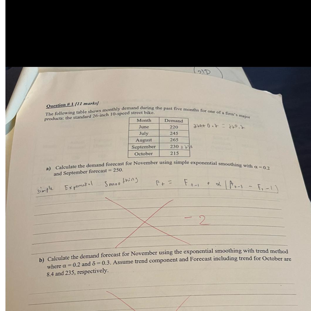 Solved a) ﻿Calculate the demand forecast for November using | Chegg.com
