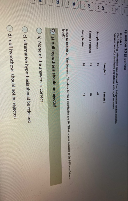 Solved Question 10 (5 points) Exhibit 2 The following | Chegg.com