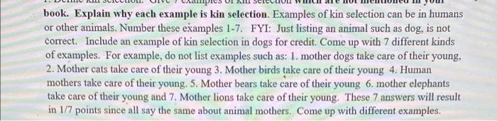 Solved book. Explain why each example is kin selection. | Chegg.com