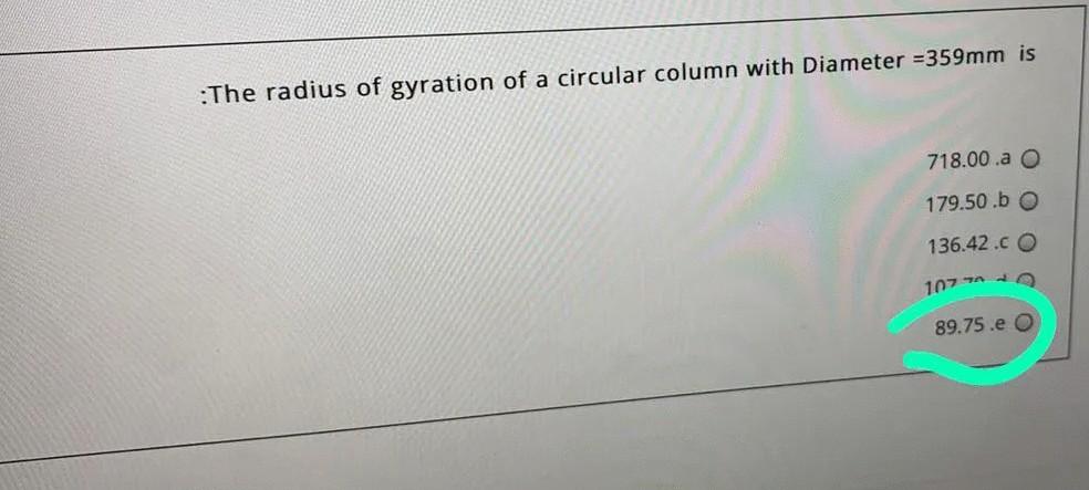 Solved The radius of gyration of a circular column with | Chegg.com