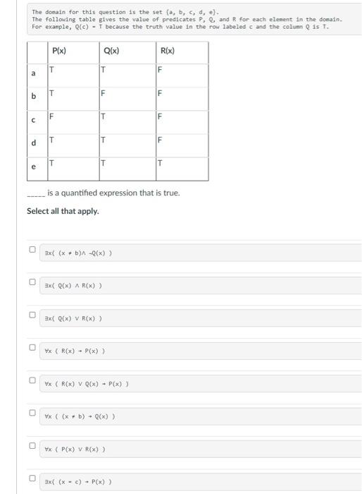 Solved The domain for this question is the set (a, b, c, | Chegg.com