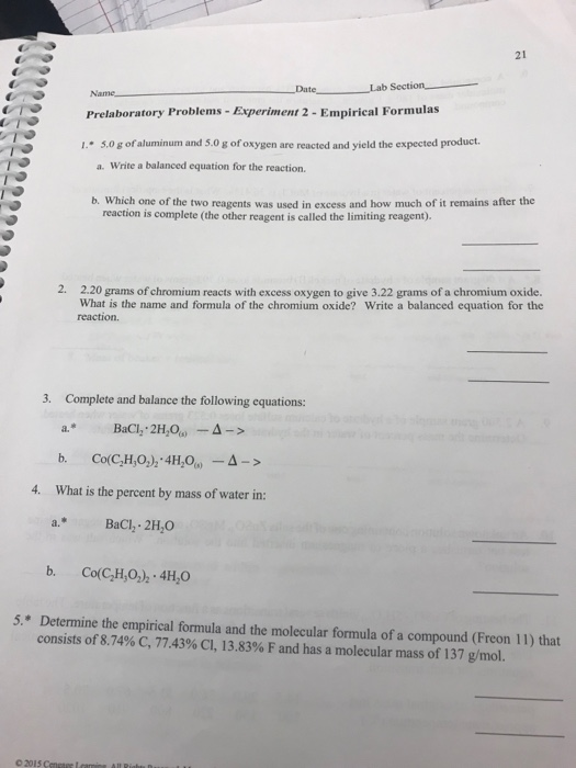 Solved Lab Section Name Prelaboratory Problems Experiment