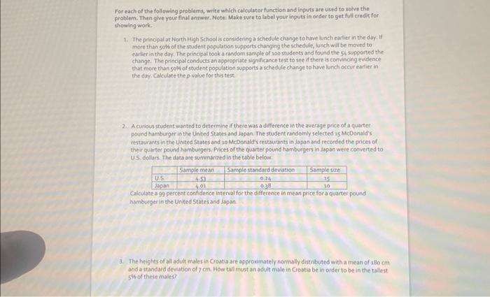 Solved ror each of the following problems, write which | Chegg.com