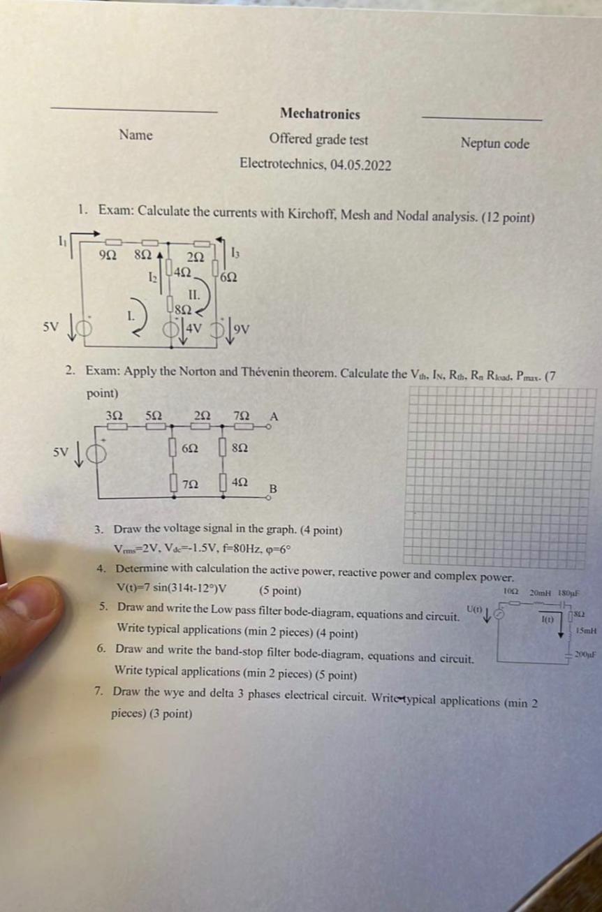 Solved MechatronicsOffered grade testNeptun | Chegg.com