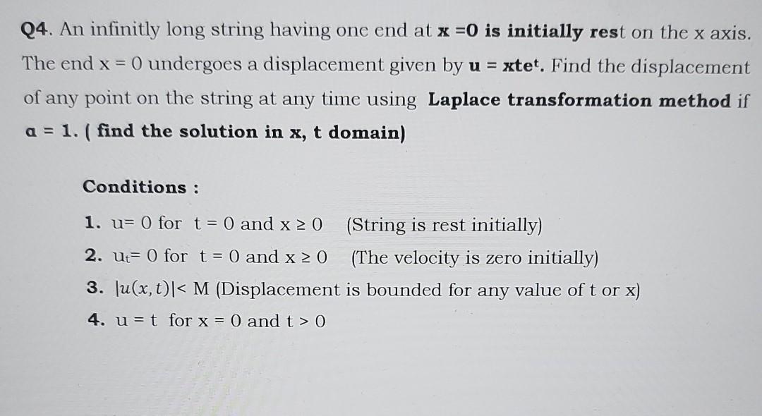 Solved Q4. An infinitly long string having one end at x =0 | Chegg.com
