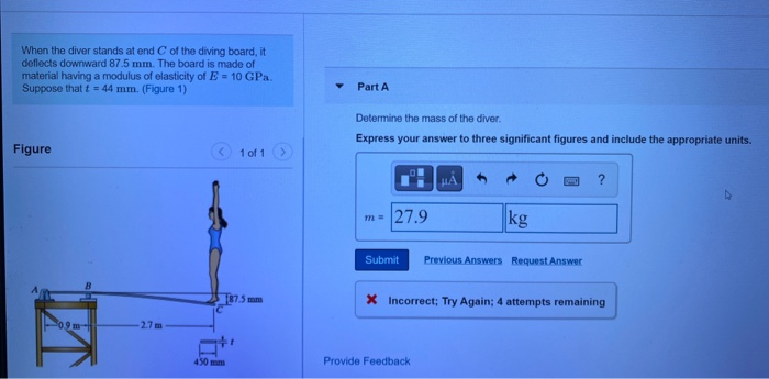 Solved When the diver stands at end of the diving board, it | Chegg.com