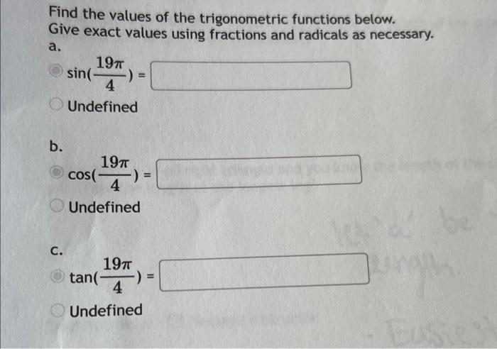 Solved Find the values of the trigonometric functions below. | Chegg.com