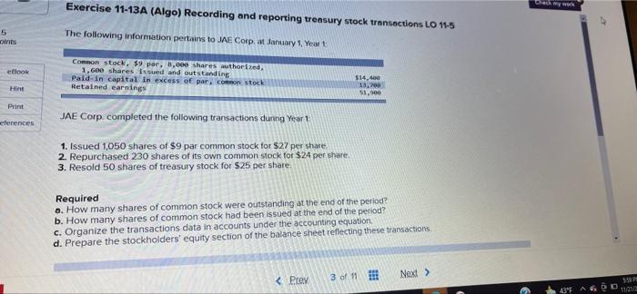 Exercise 11-13A (Algo) Recording and reporting | Chegg.com