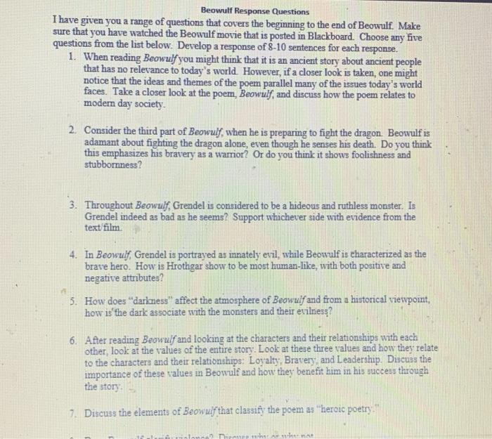 2. Consider the third part of Beowulf, when he is | Chegg.com