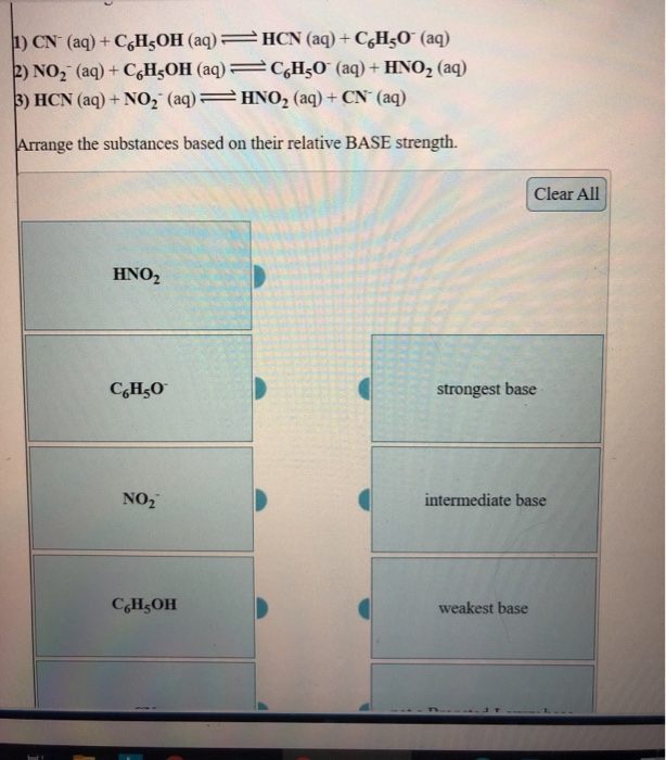 Solved 1) CN- (aq) + CH3OH (aq) HCN (aq) + CH30- (aq) 2) NO2 | Chegg.com