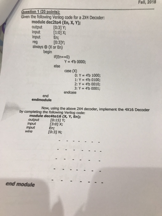 Solved Fall, 2018 reg Question 1 (20 points); Given the | Chegg.com