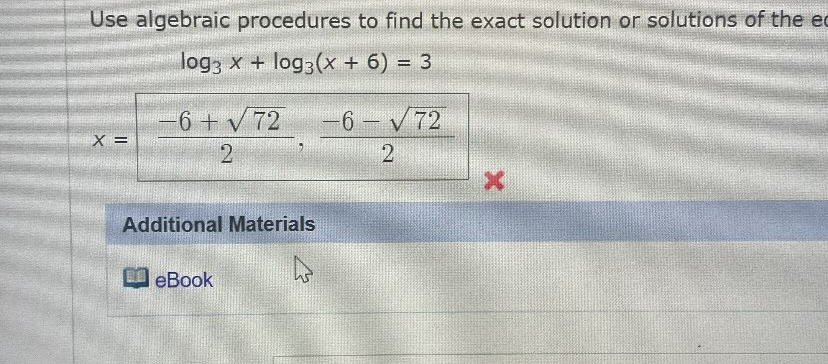 Solved Use algebraic procedures to find the exact solution | Chegg.com