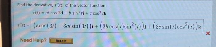 Solved Find the derivative, r′(t), of the vector function. | Chegg.com