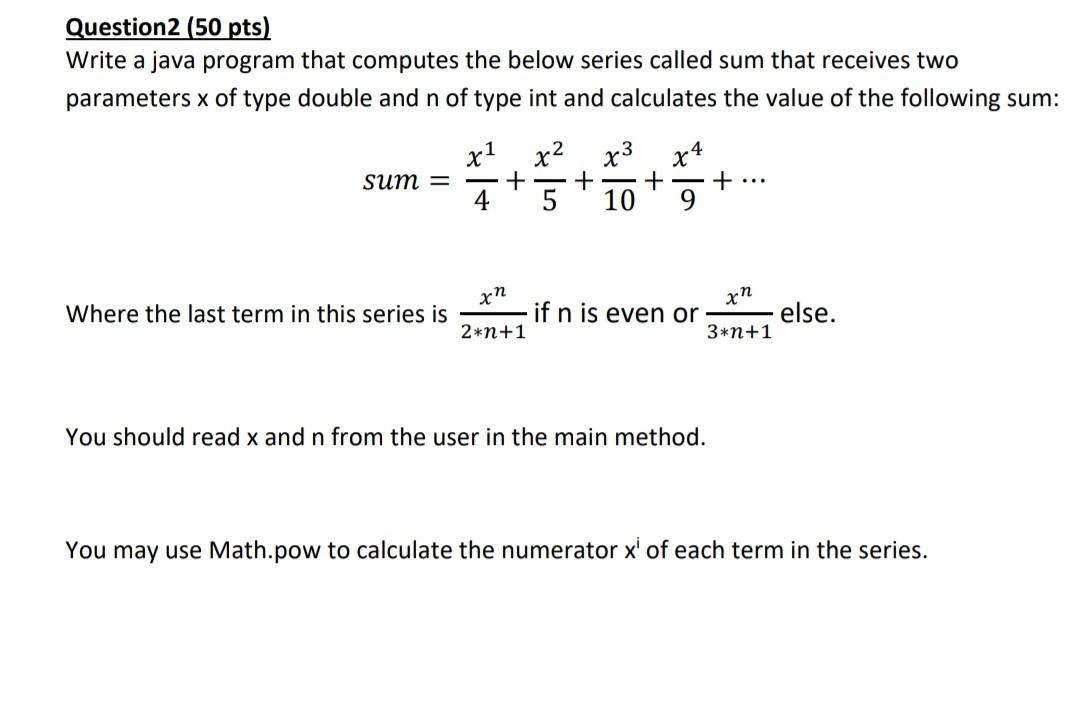 Solved Question 2 (50 pts) Write a java program that | Chegg.com