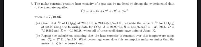 Solved 7. The molar constant pressure heat capacity of a gas | Chegg.com