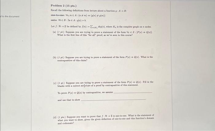 Solved d to the document Problem 2 (15 pts.) Recall the | Chegg.com
