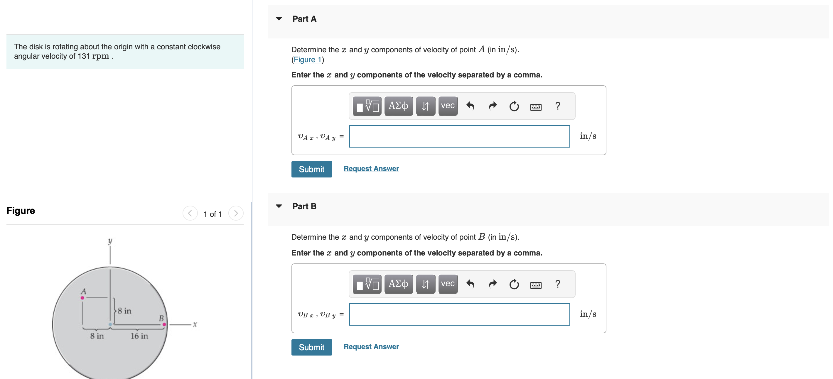 Solved Part AThe disk is rotating about the origin with a | Chegg.com
