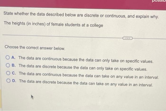 Solved State whether the data described below are discrete | Chegg.com