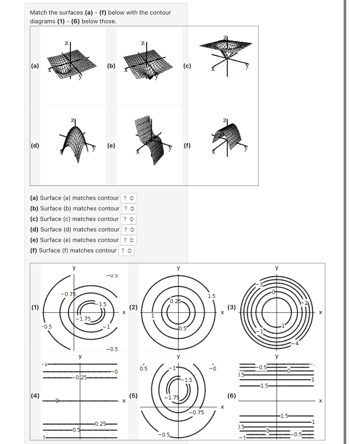 Solved Match the surfaces (a) - (f) ﻿below with the contour | Chegg.com