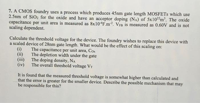 Solved question about cmos. no idea how to calculate Cox. | Chegg.com