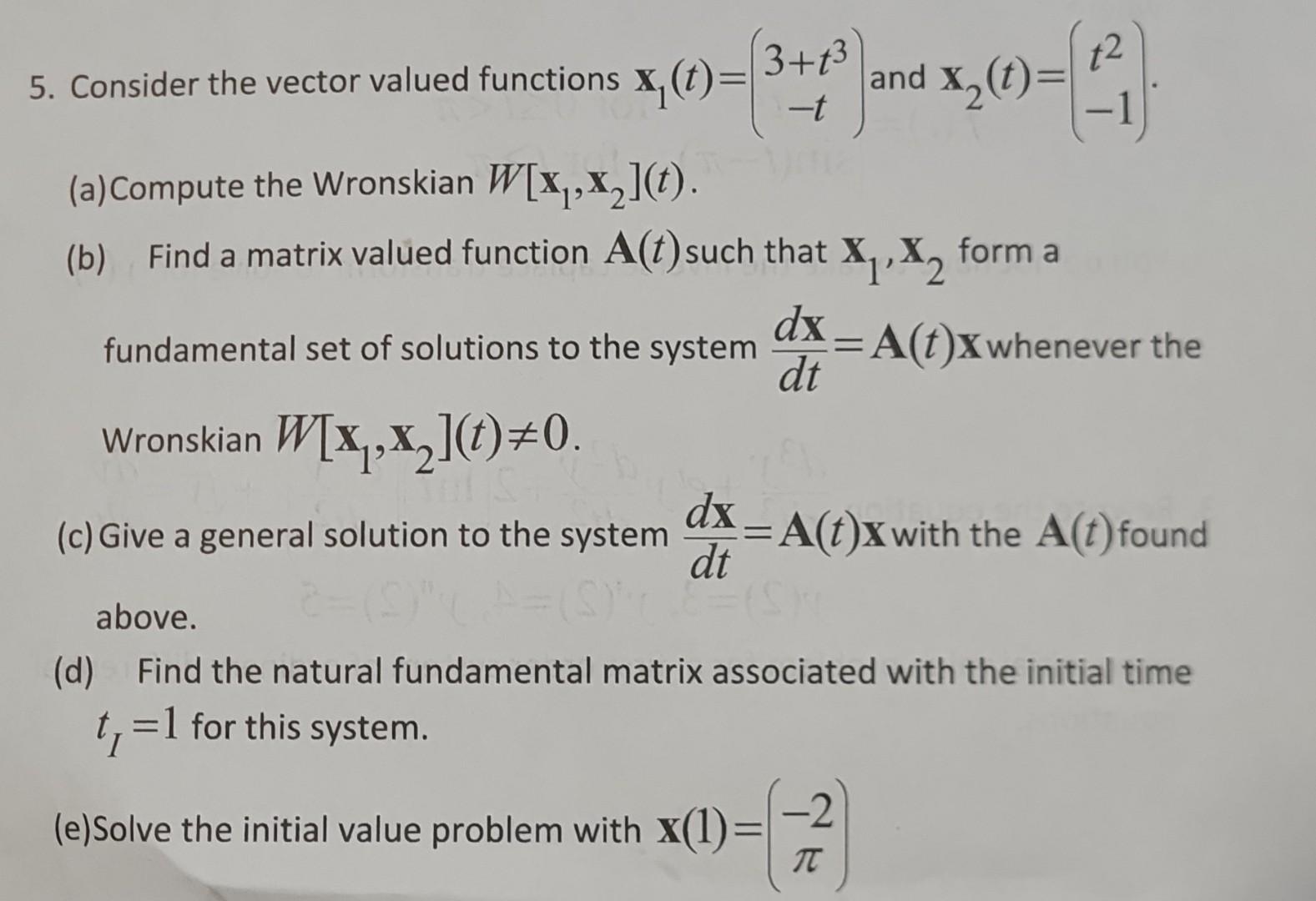 Solved 5. Consider the vector valued functions | Chegg.com
