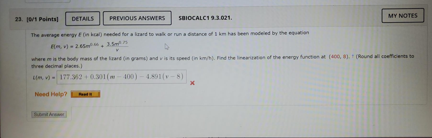Solved The average energy E (in kcal) ﻿needed for a lizard | Chegg.com