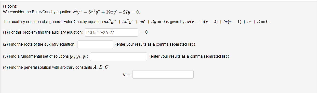 Solved (1 ﻿point)We consider the Euler-Cauchy equation | Chegg.com