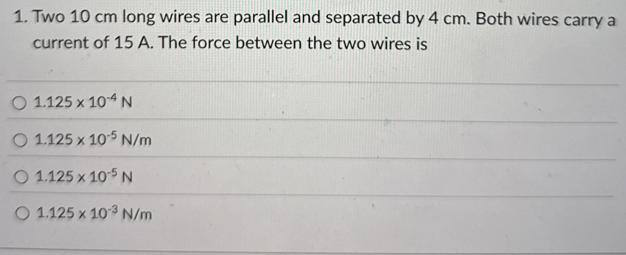 Solved Two 10 ﻿cm long wires are parallel and separated by 4 | Chegg.com