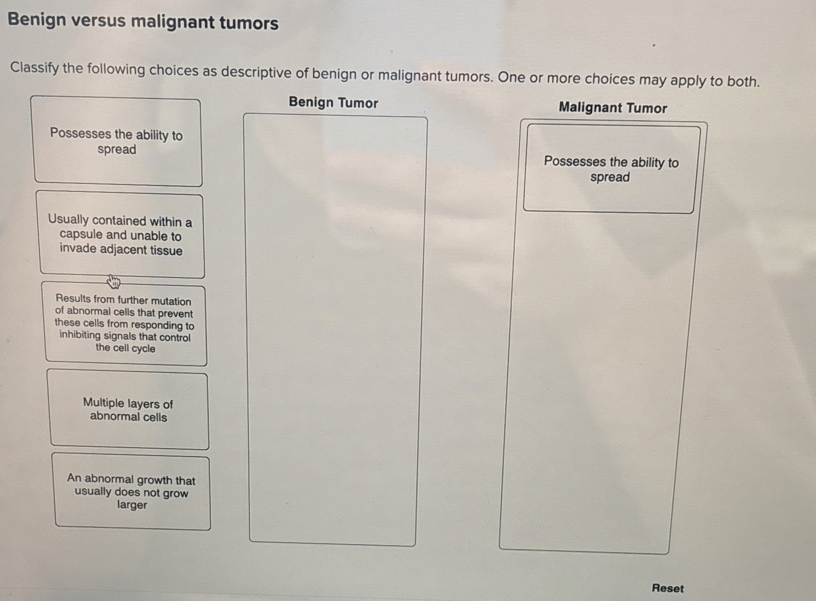Solved Benign versus malignant tumorsClassify the following | Chegg.com