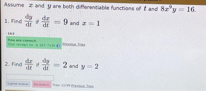 Solved Assume x and y are both differentiable functions of t | Chegg.com