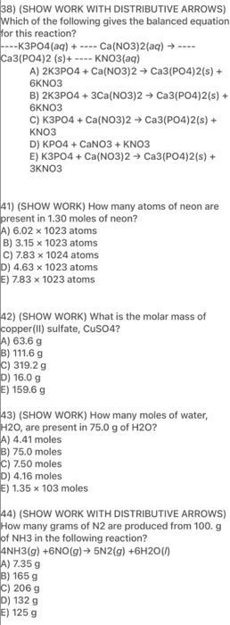Solved 38) (SHOW WORK WITH DISTRIBUTIVE ARROWS) Which of the | Chegg.com