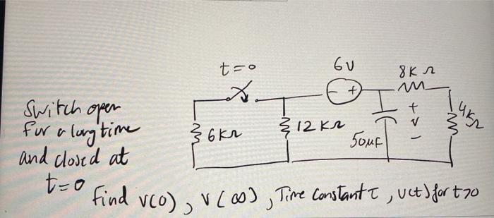 Solved Switch oper for olongtime and closed at t=0 find | Chegg.com