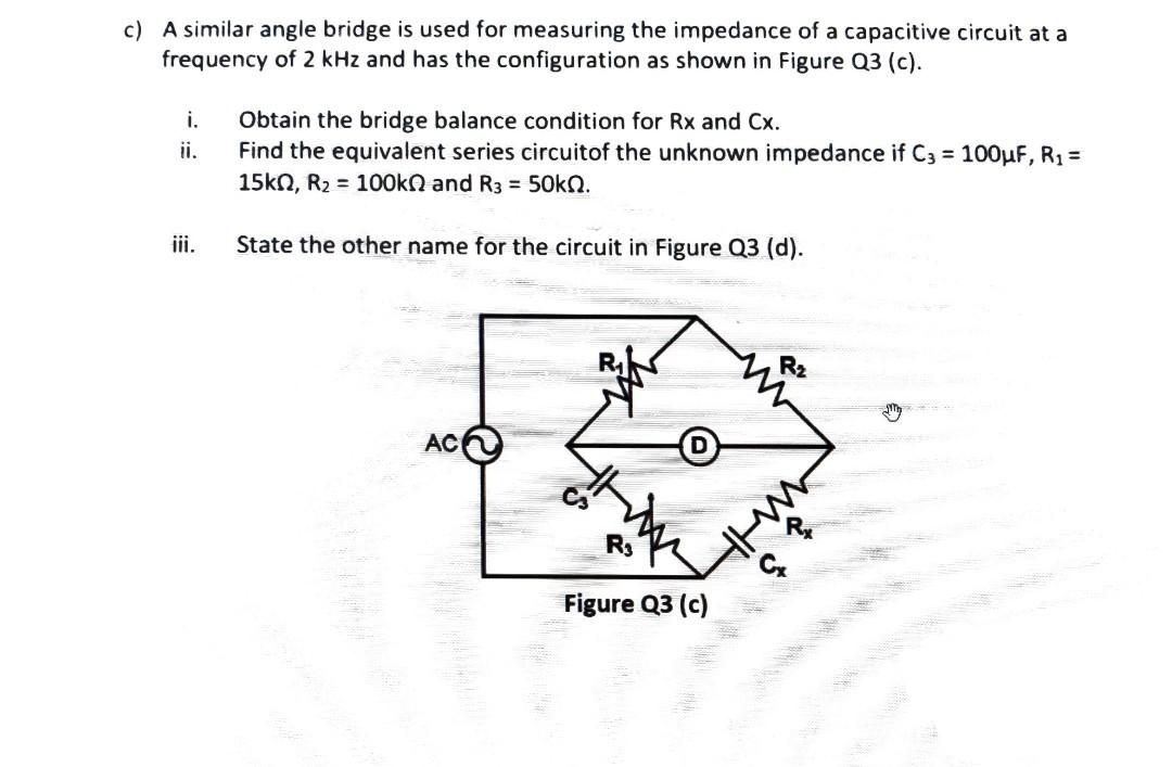 Solved c) A similar angle bridge is used for measuring the | Chegg.com