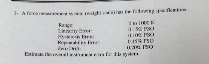 Solved A force measurement system (weight scale) has the | Chegg.com