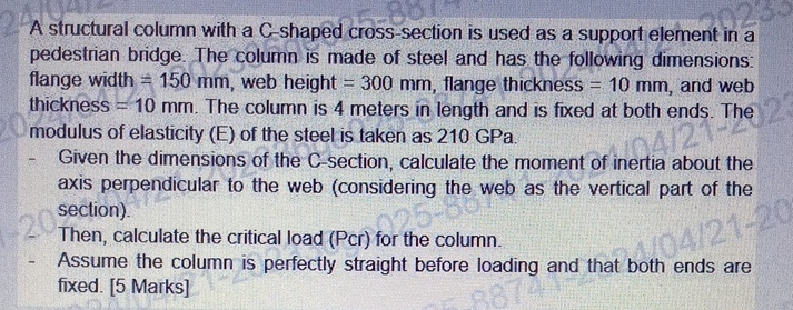 Solved A structural column with a C-shaped cross-section is | Chegg.com