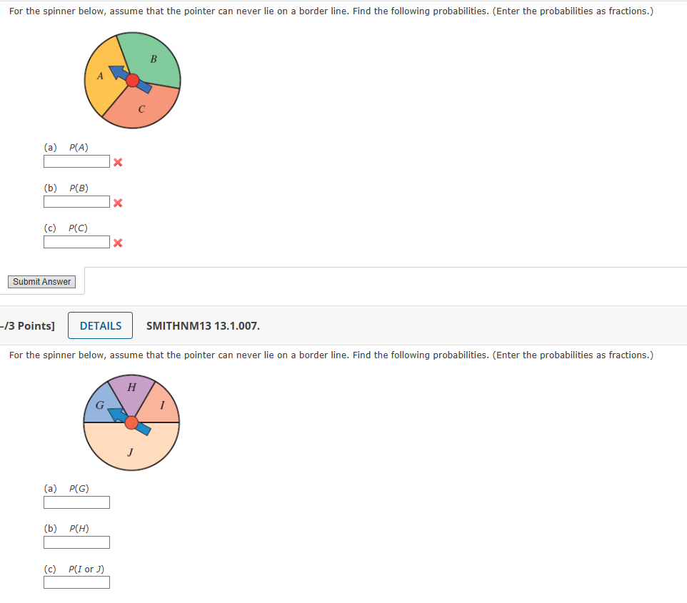 Solved For the spinner below, assume that the pointer can | Chegg.com