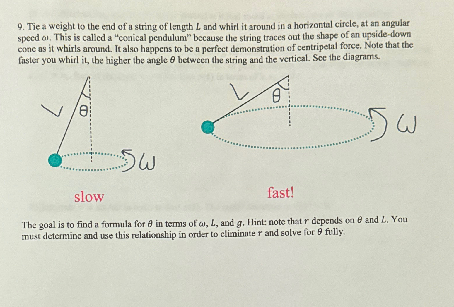 Solved Tie a weight to the end of a string of length L ﻿and | Chegg.com