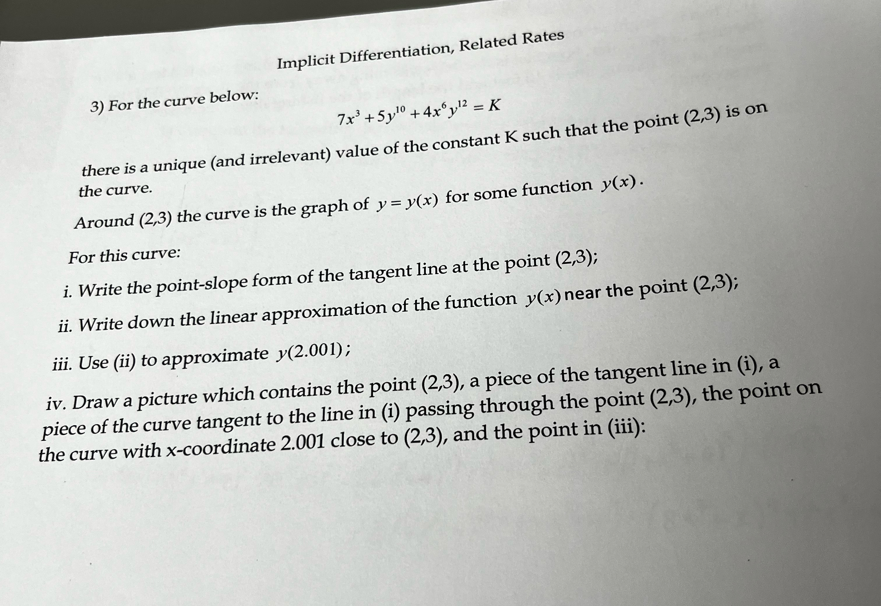 Solved Implicit Differentiation, Related RatesFor the curve | Chegg.com