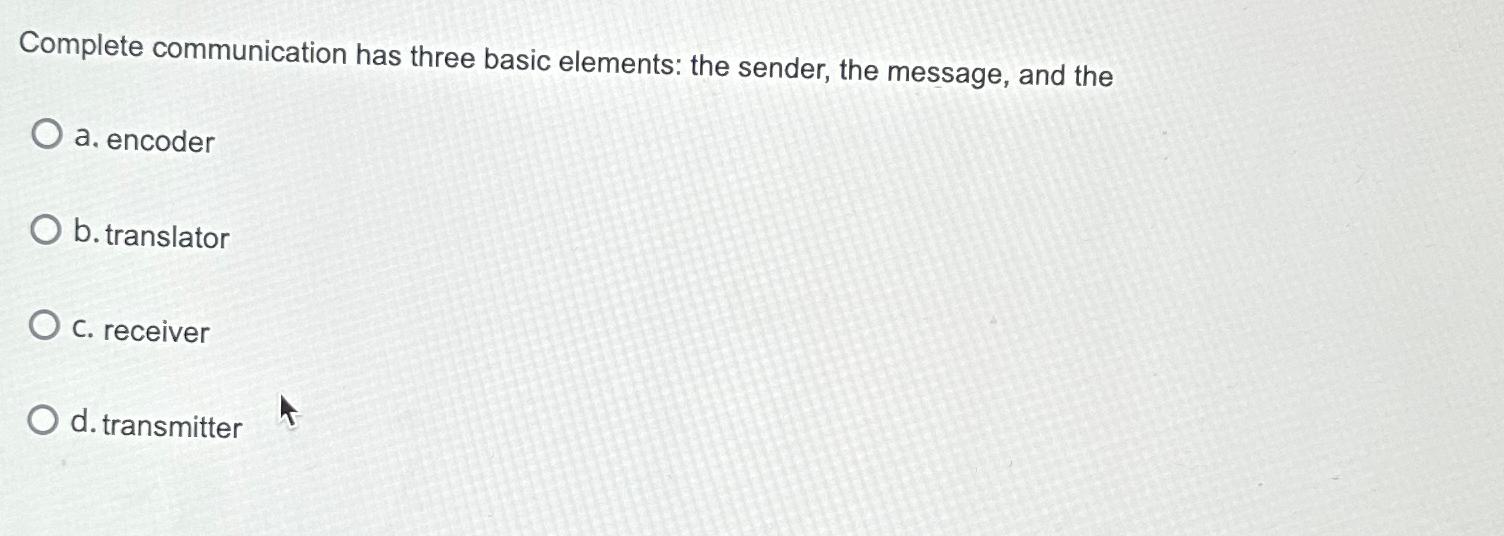 Solved Complete communication has three basic elements: the | Chegg.com