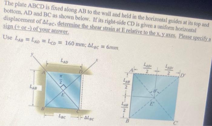 Solved The plate ABCD is fixed along AB to the wall and held | Chegg.com