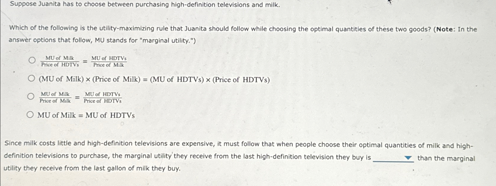 Solved Suppose Juanita has to choose between purchasing | Chegg.com