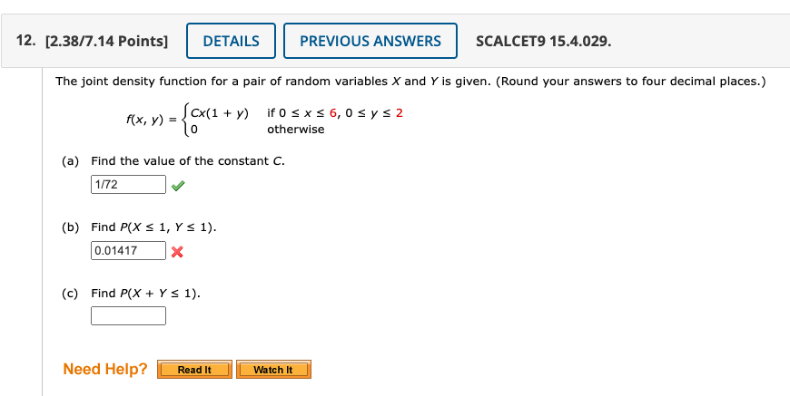 Solved The joint density function for a pair of random | Chegg.com