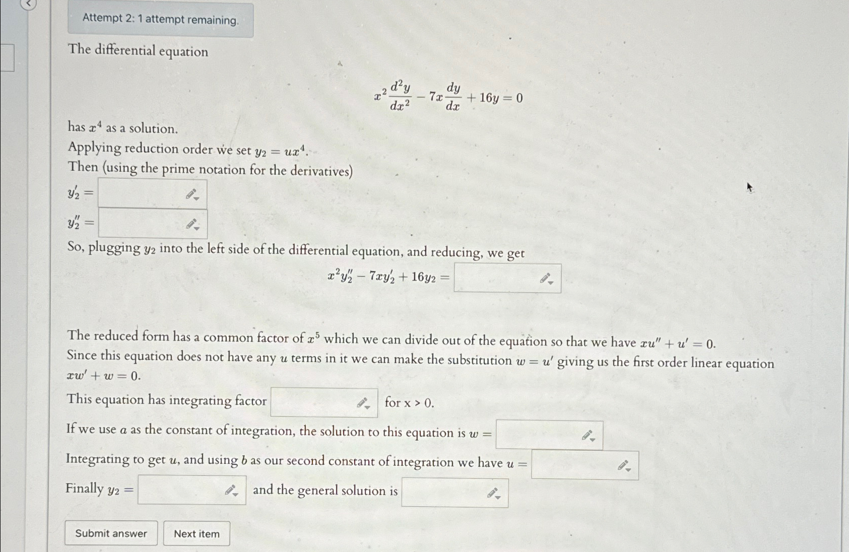 Solved Attempt 2: 1 ﻿attempt remaining.The differential | Chegg.com