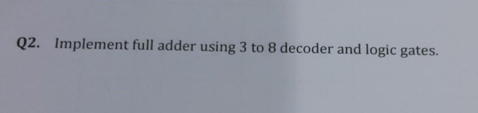 Solved Q2. Implement full adder using 3 to 8 decoder and | Chegg.com
