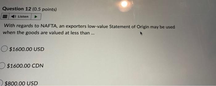 Question 12 (0.5 points) Listen With regards to | Chegg.com