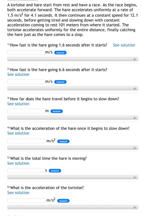 Solved A tortoise and hare start from rest and have a race. | Chegg.com