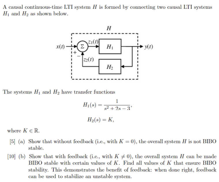 Solved A causal continuous-time LTI system H ﻿is formed by | Chegg.com